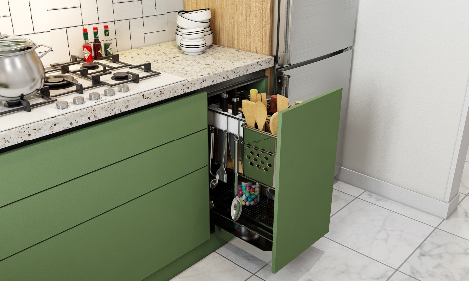 A Modern L Shaped Kitchen Design In Dual Tone - DesignCafe