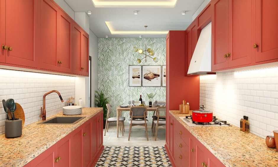 A Bright And Pretty Kitchen Design In Rose Gold - DesignCafe