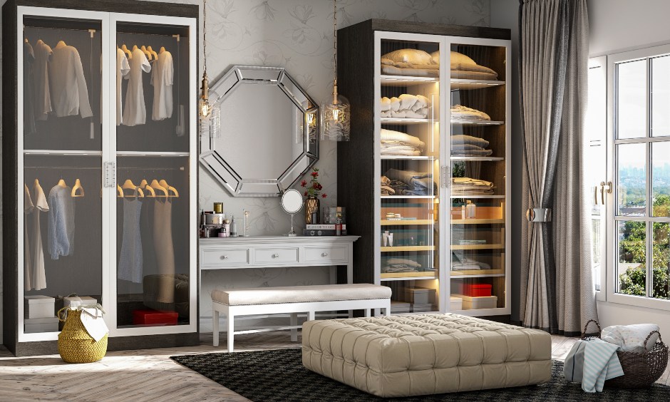 A Lavish His & Her Wardrobe With A Dressing Unit | Design Cafe