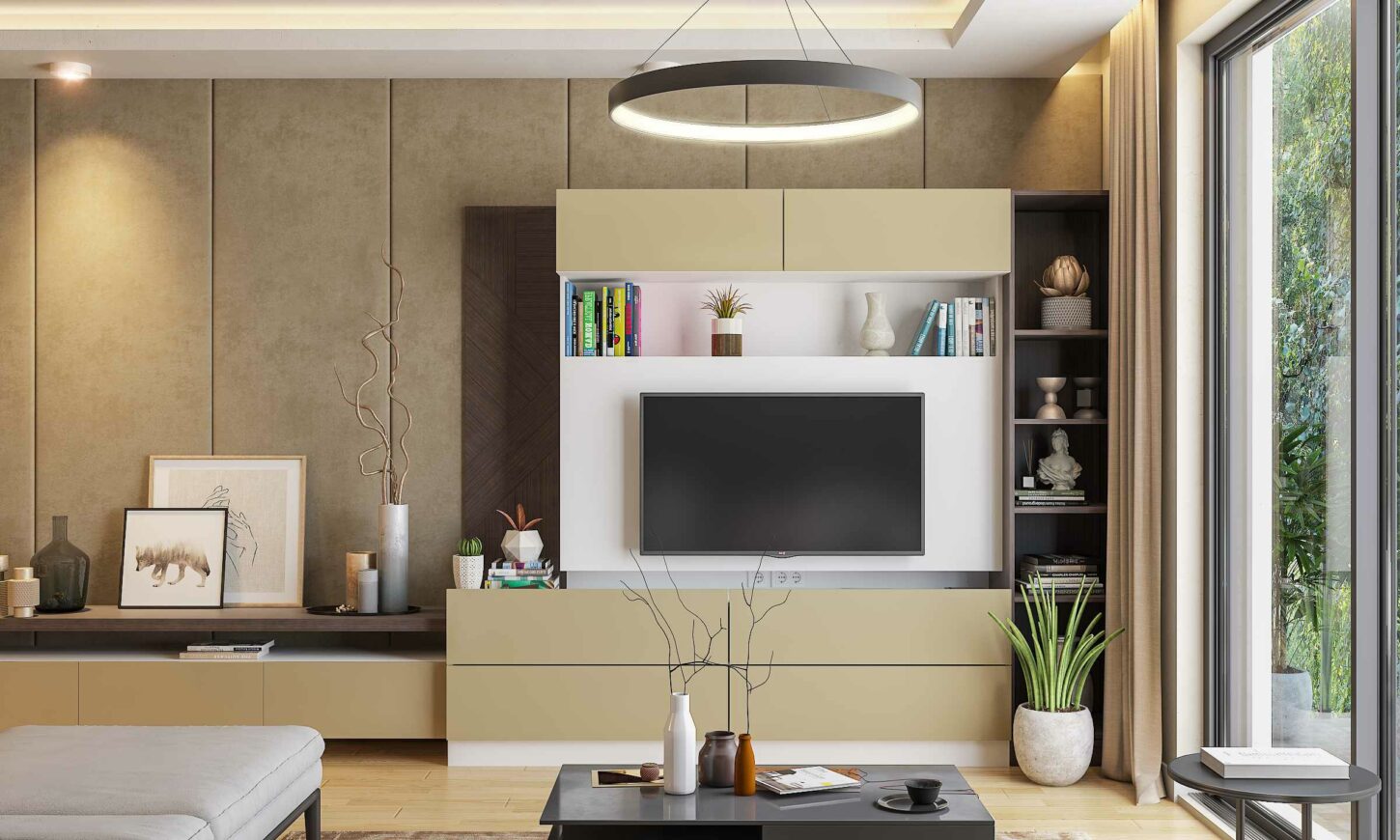 A TV Unit With A Flip Up Shutter - DesignCafe