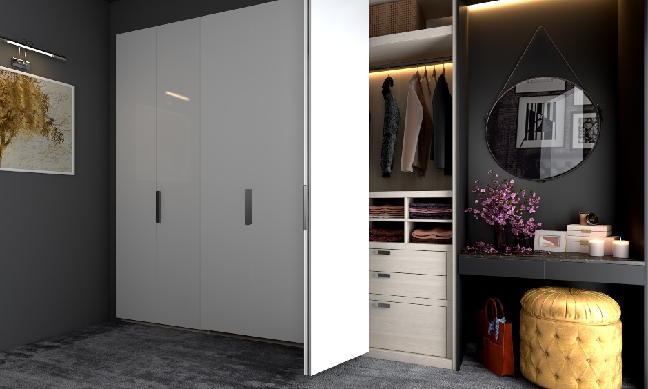 A White Wardrobe With A Dressing Unit - DesignCafe