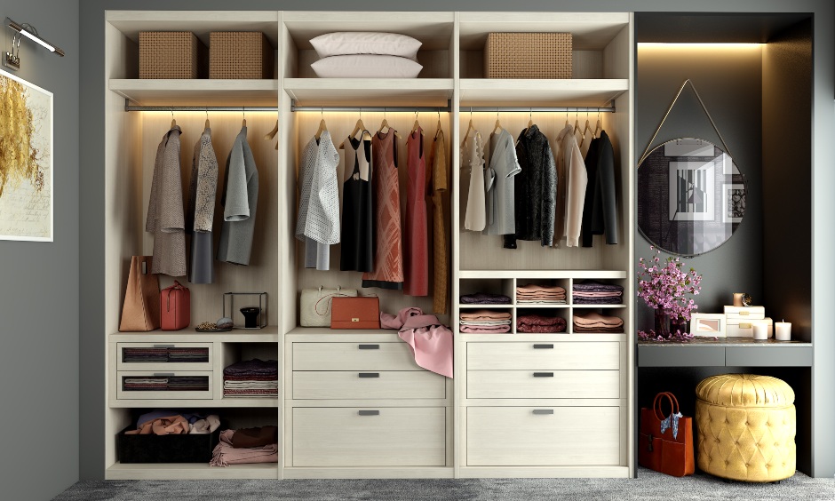 A White Wardrobe With A Dressing Unit - DesignCafe