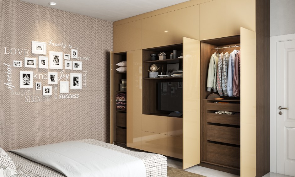 A Wardrobe With A TV Unit Design - DesignCafe