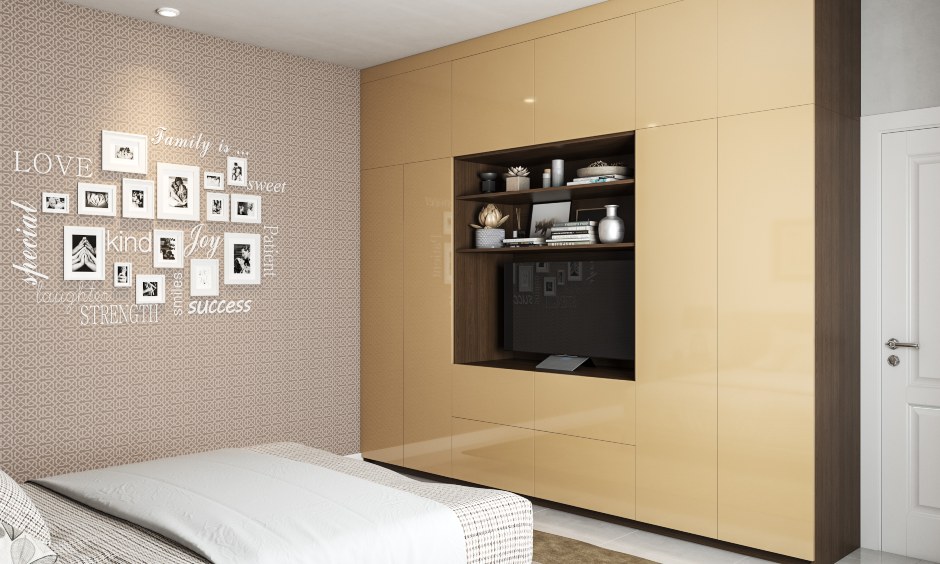 A Wardrobe With A TV Unit Design - DesignCafe