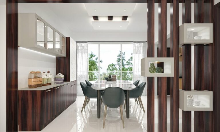 Wooden Partition Design Between Living And Dining Room