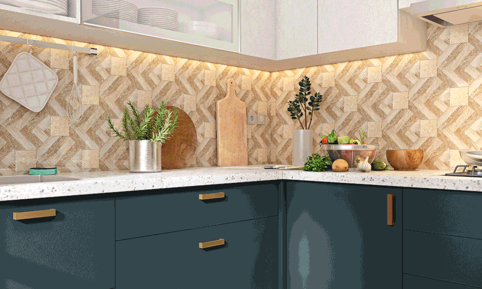 An L Shaped Kitchen WIth A Pull Out Chopping Counter - DesignCafe