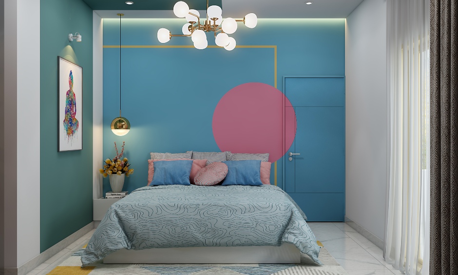 A Bedroom With A Glass Front Wardrobe With Gold Frames - DesignCafe