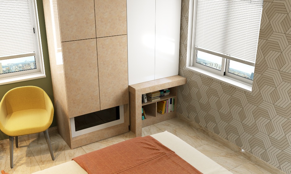 A Modular Wardrobe With Pull-Out Study Unit - DesignCafe