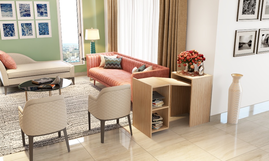 A Side Cabinet With A Pull-out Study Unit - DesignCafe