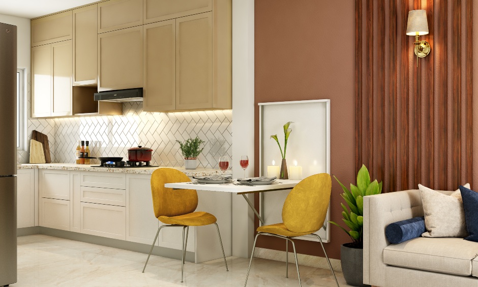 A Wall Mounted Foldable Dining Table For Two - DesignCafe