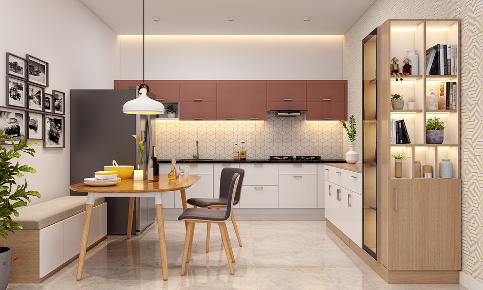 A Smart Kitchen With Dining Room - DesignCafe