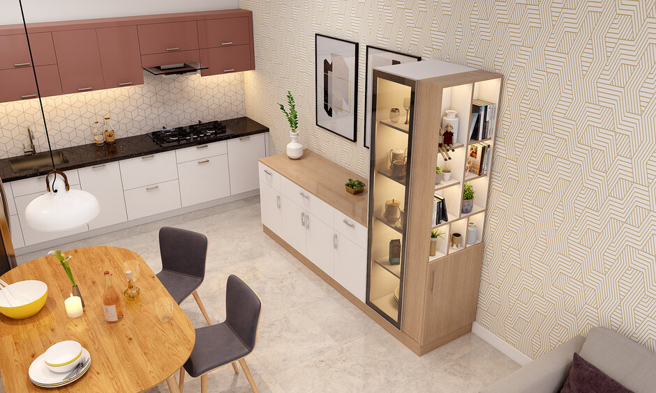 A Smart Kitchen With Dining Room - DesignCafe