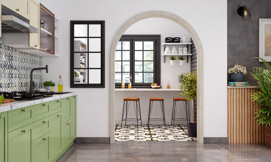 A Vibrant Kitchen With Attached Dining Area - DesignCafe