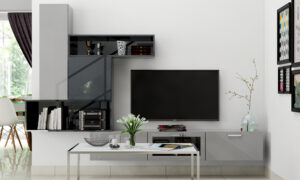L-Shaped TV Unit Design With Cabinets