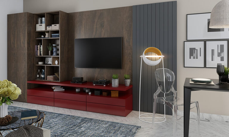 L-Shaped TV Unit Design With Cabinets