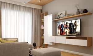L-Shaped TV Unit Design With Cabinets