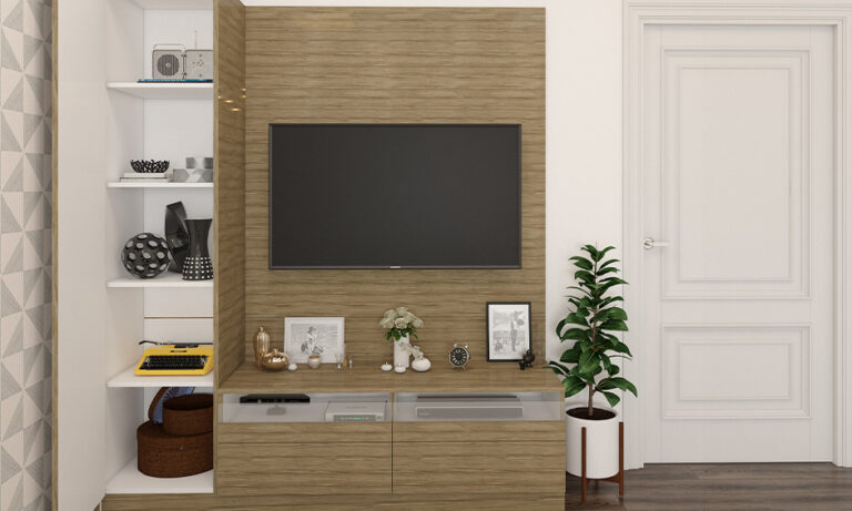 L-Shaped TV Unit Design With Cabinets | DesignCafe
