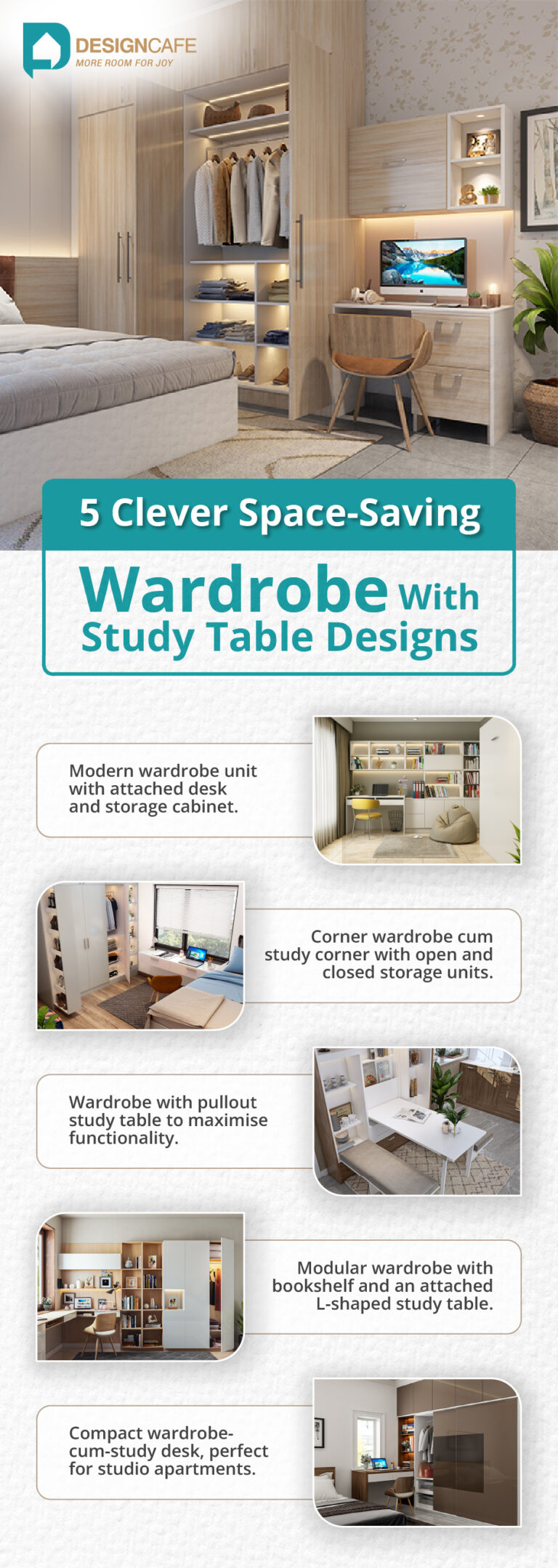 Wardrobe With Study Table Design Ideas | DesignCafe